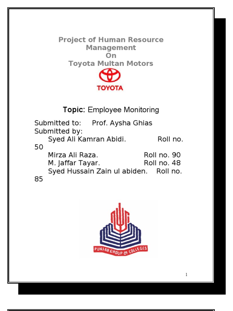 Project of Human Resource Management On Toyota Multan Motors | PDF ...