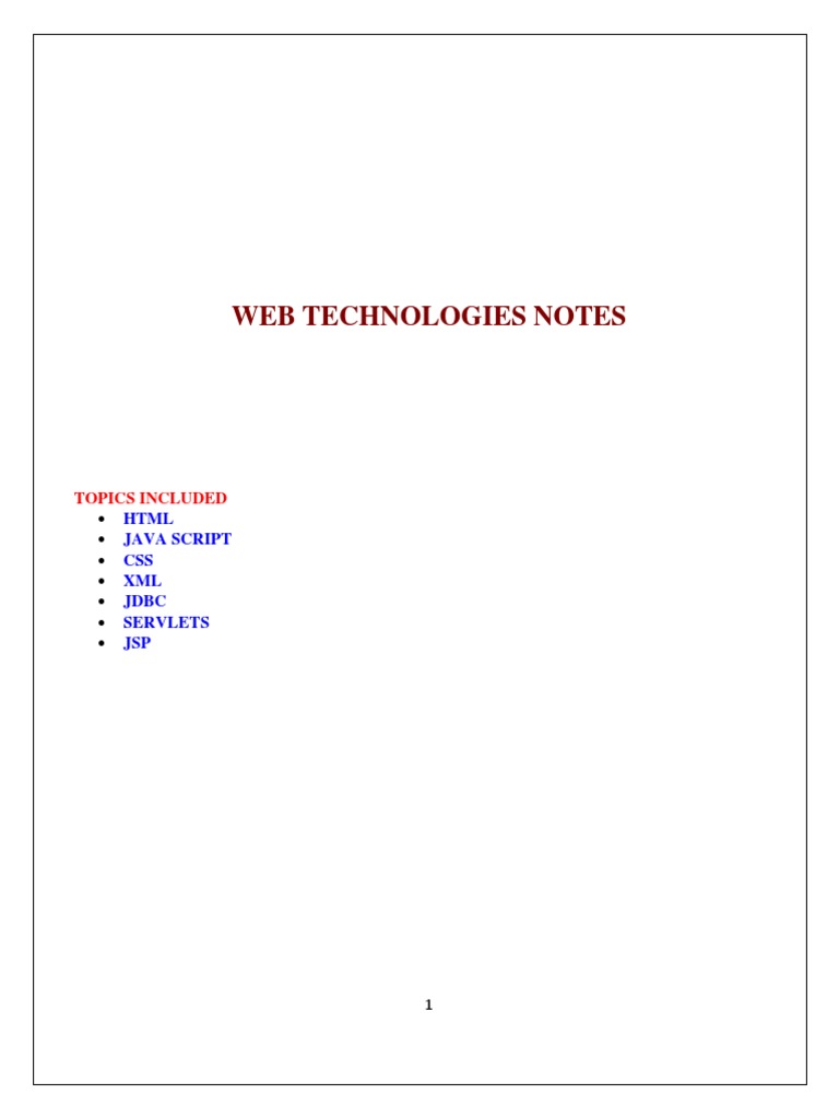 Web Technologies Notes Html Java Script Css Xml Jdbc Servlets Jsp Pdf Html Element Html 6914