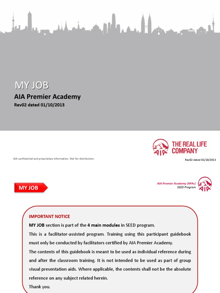 My Job: AIA Premier Academy | PDF | Sales | Insurance