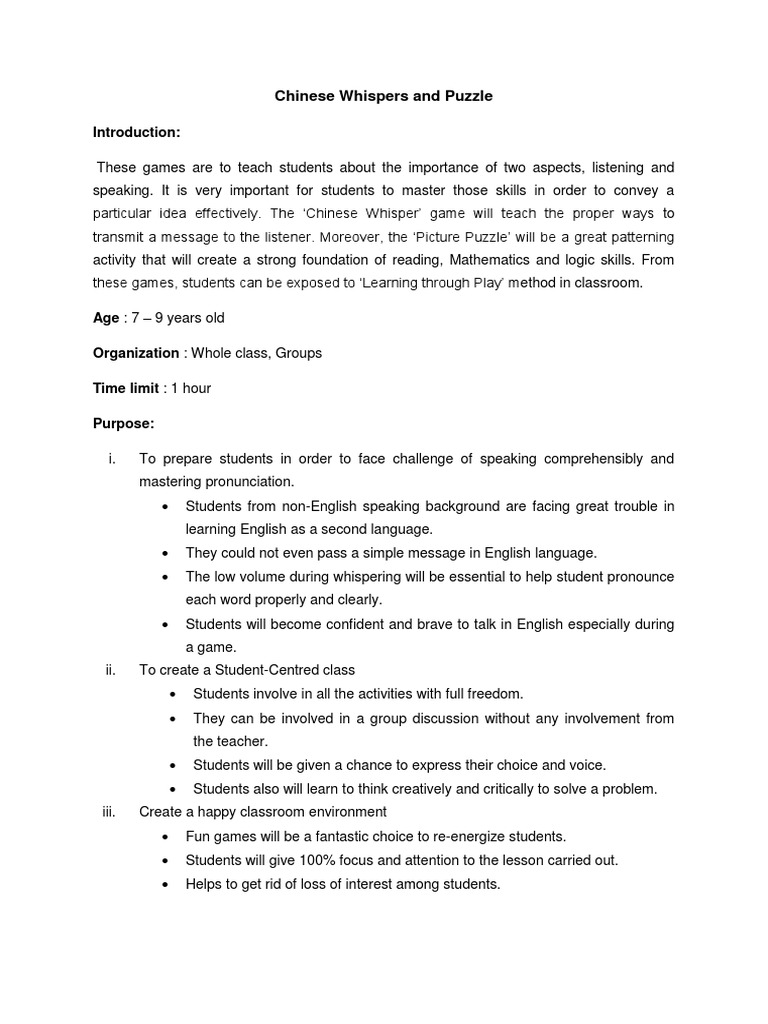 Engaging Students with Chinese Whispers | PDF | Classroom | English As ...