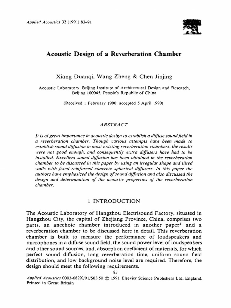 Acoustic Design of A Reverberation Chamber | PDF | Sound Technology ...