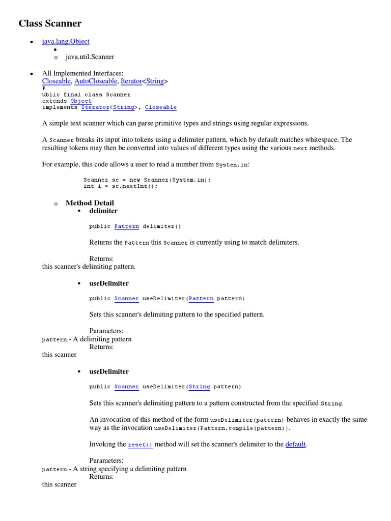 Class Scanner Method Detail Pdf Method Computer Programming Integer Computer Science