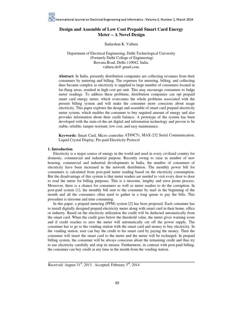 Design and Assemble of Low Cost Prepaid Smart Card Energy Meter - A ...