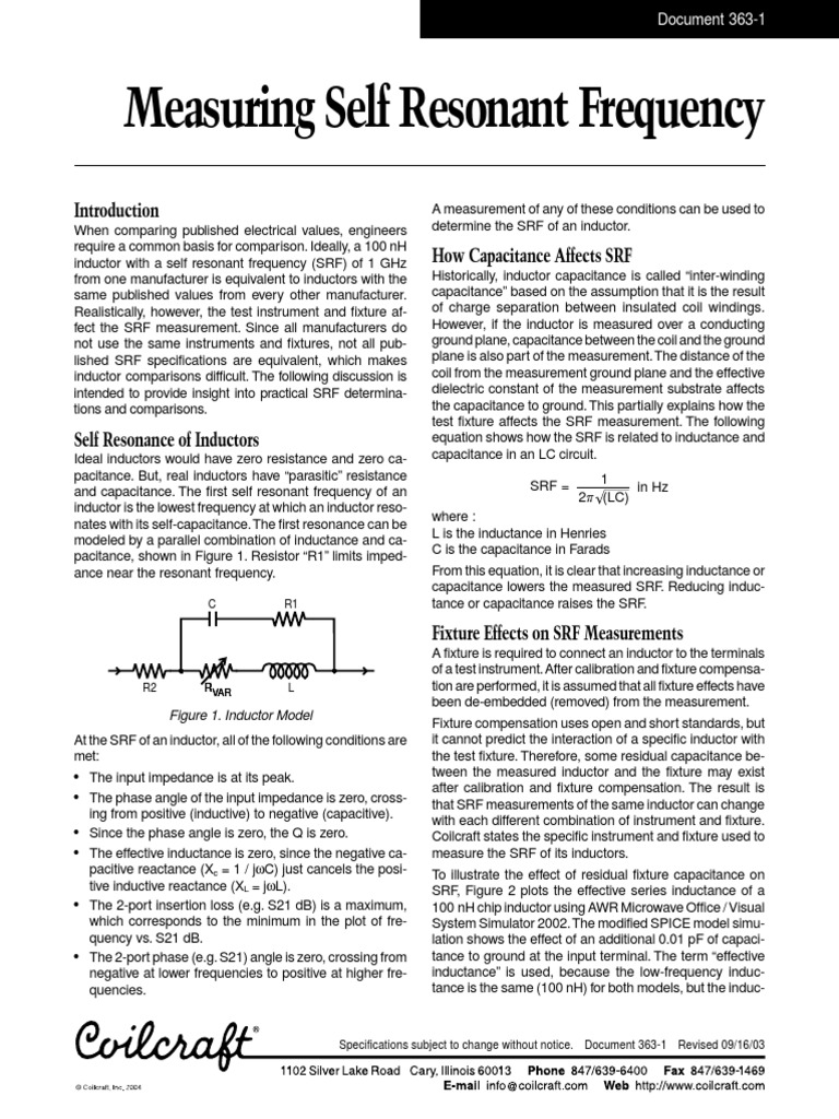Measuring Self Resonant Frequency: How Capacitance Affects SRF | PDF ...