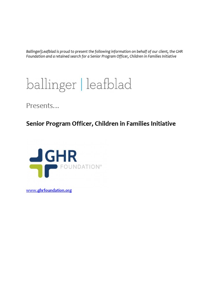 Position Profile - GHR Foundation - SR Program Officer - CIF | PDF ...