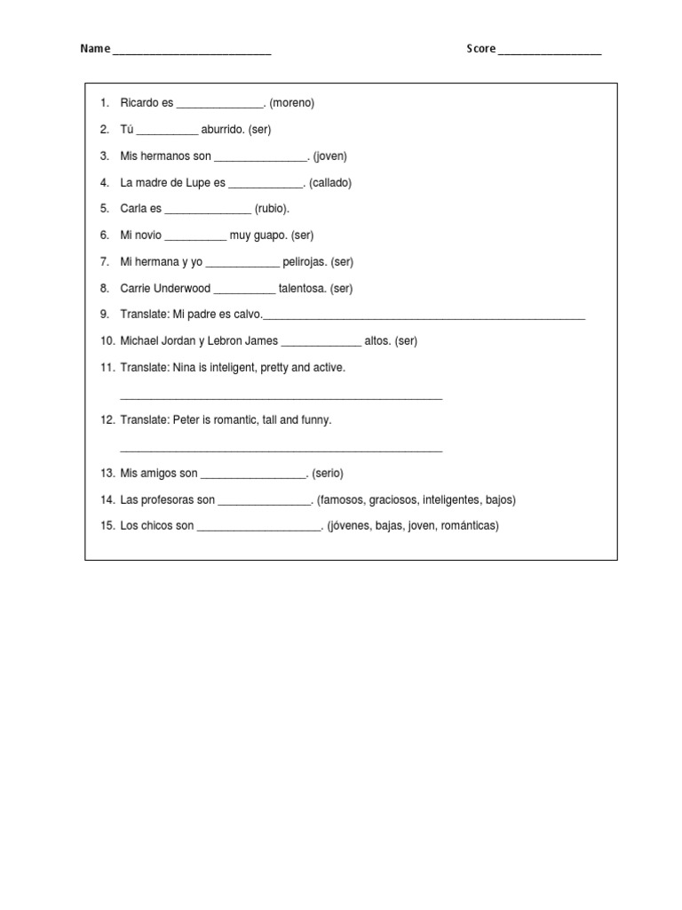 Ser With Adjectives | PDF