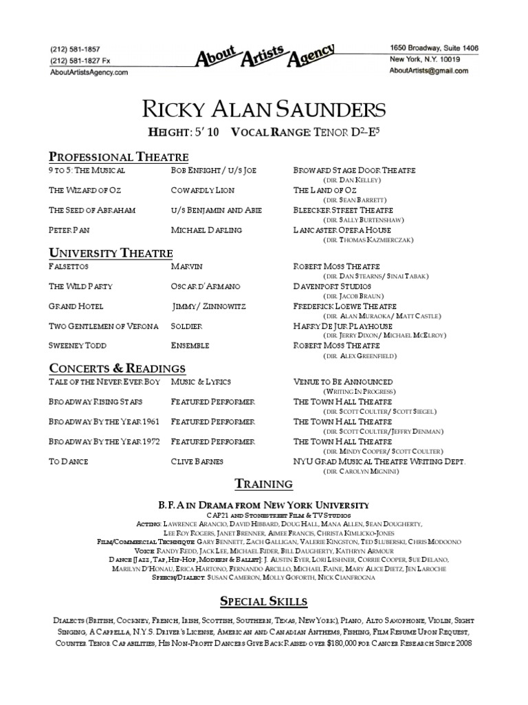Ricky Alan Saunders Theatre Resume | PDF
