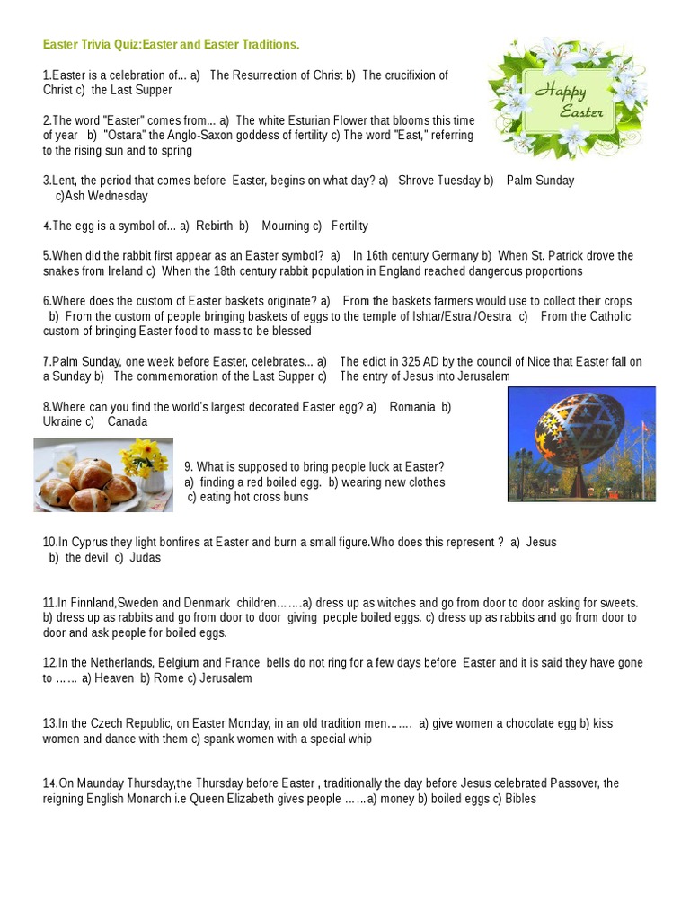 Easter Trivia Quiz | PDF | Easter | Eastertide