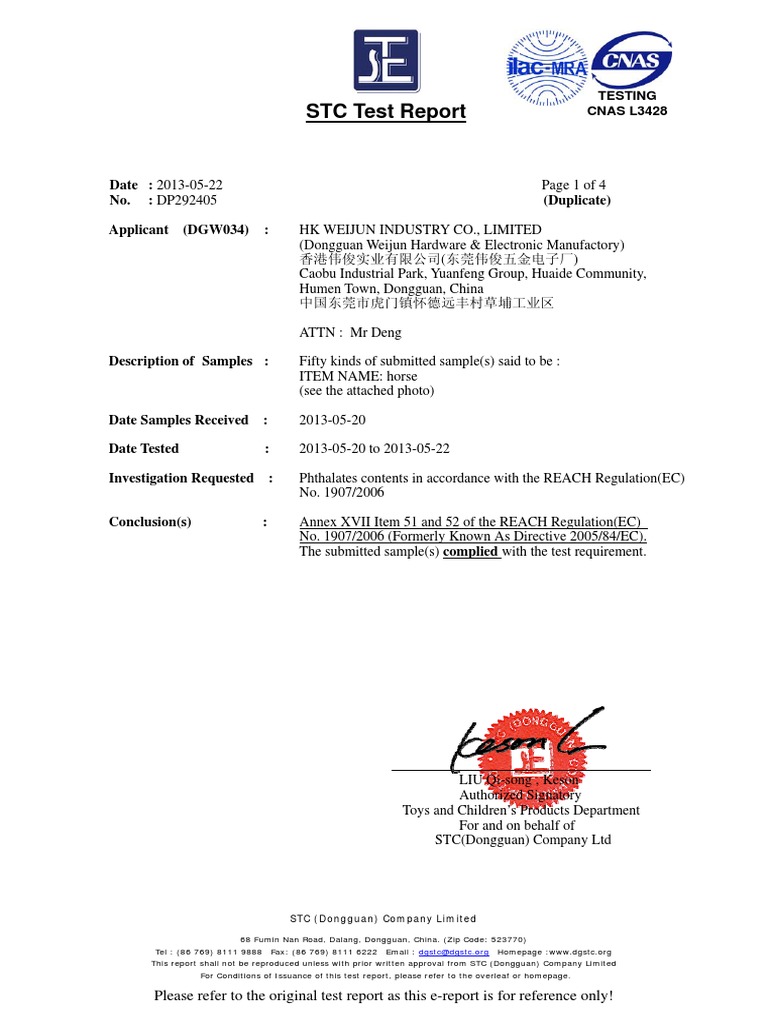 STC Test Report: Please Refer To The Original Test Report As This E ...