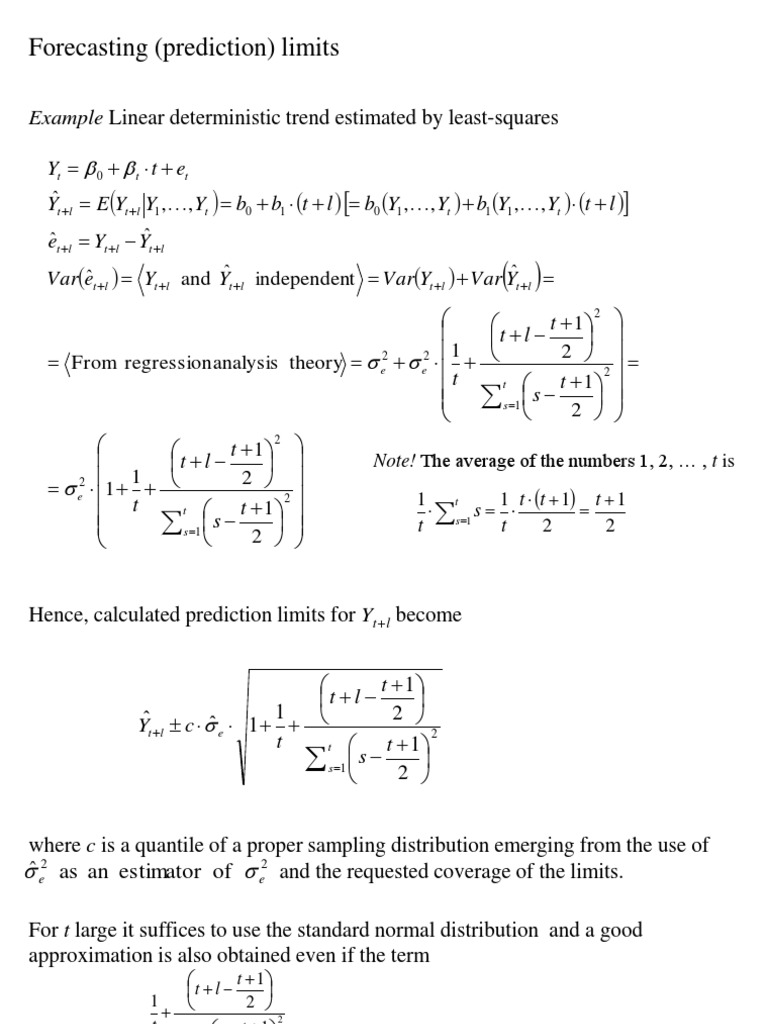 Forecasting (Prediction) Limits: Example Linear Deterministic Trend ...