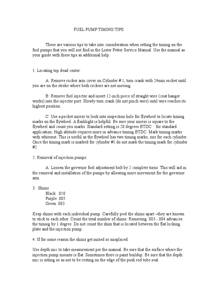 Fuel Pump Timing Tips | PDF | Machines | Mechanical Engineering