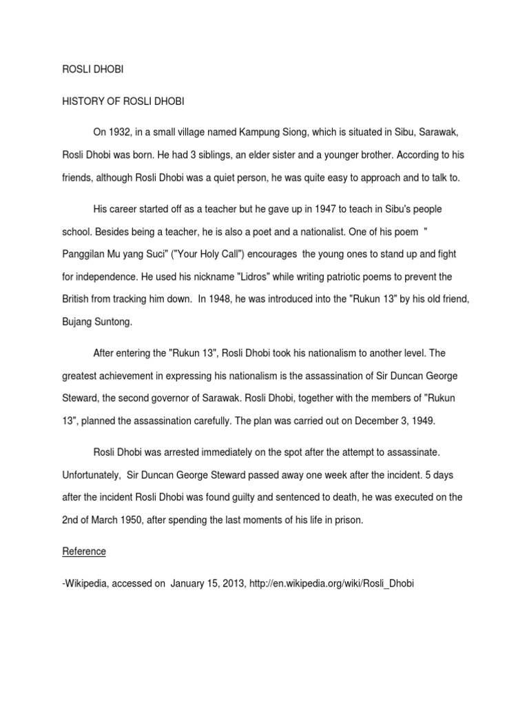 Rosli Dhobi (General Info) | PDF