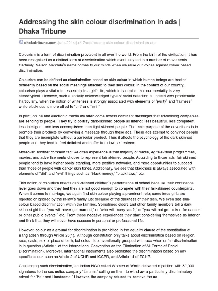 Addressing The Skin Colour Discrimination in Ads | PDF | Human Skin ...
