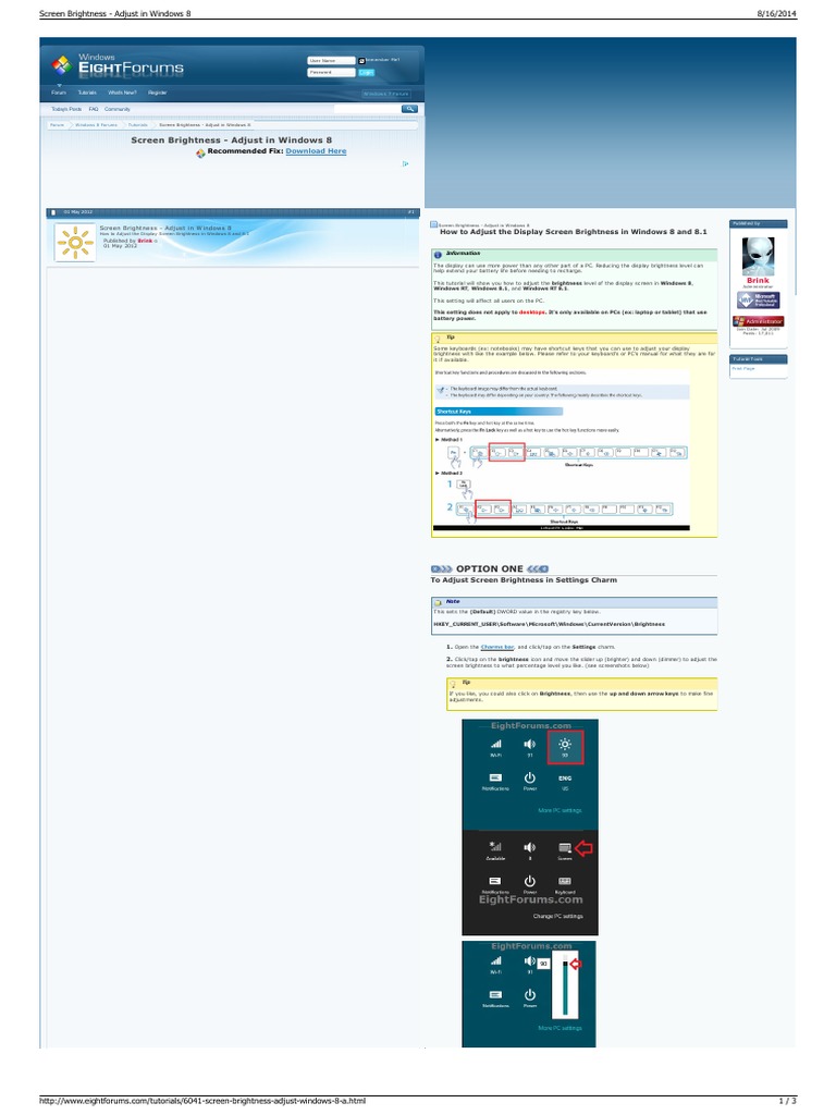 Screen Brightness - Adjust in Windows 8 | Windows 8.1 | Windows 8