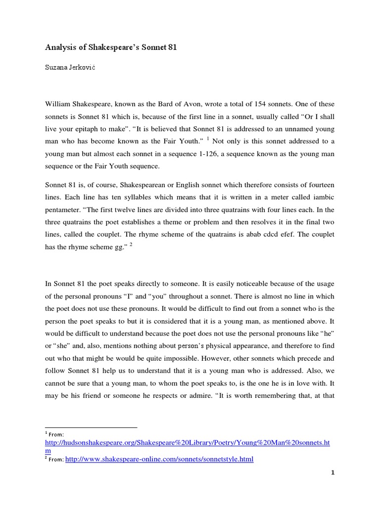 Analysis of Shakespeare's Sonnet 81 | Download Free PDF | Shakespeare's ...