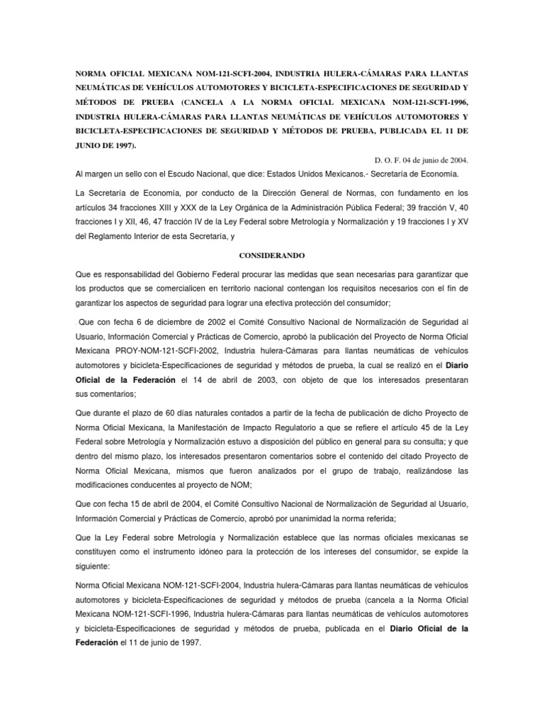 Nom 121 Scfi 2004 | PDF | Camión | Eje