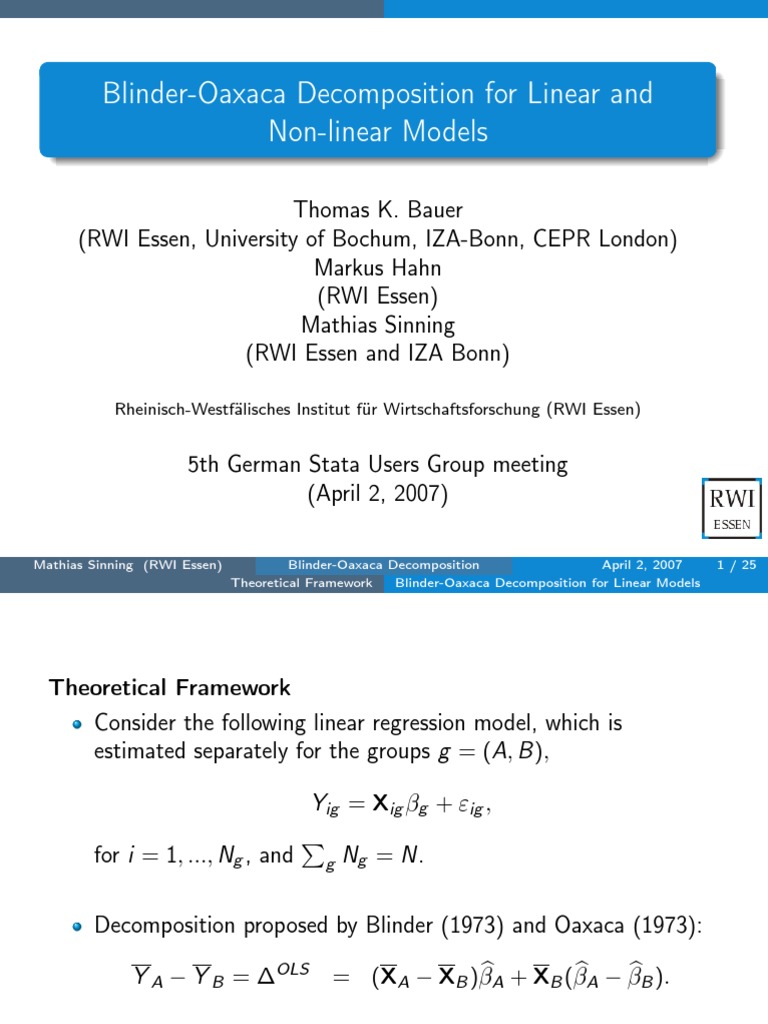Bauer Etal 2007 Blinder Oaxaca Decomp Linear Nlinear Models Slides ...