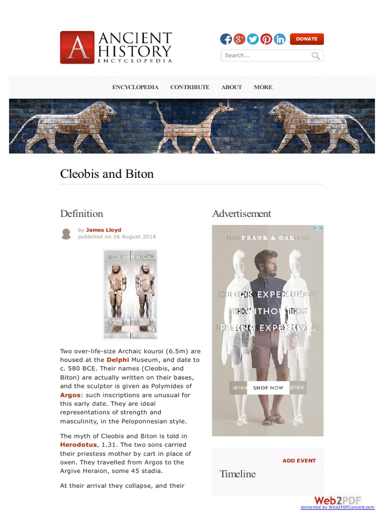 Cleobis & Biton: Archaic Greek Kouroi | PDF | Ancient Greece | Sculpture