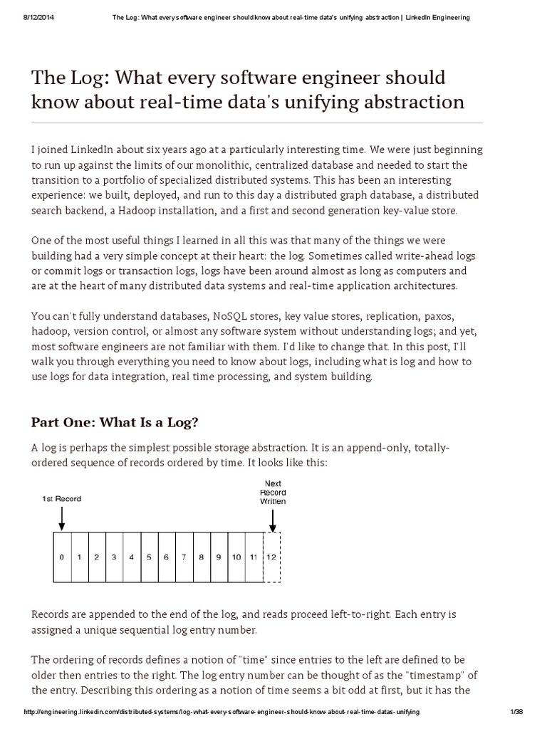 The Log What Every Software Engineer Should Know About Real Time Datas Unifying Abstraction