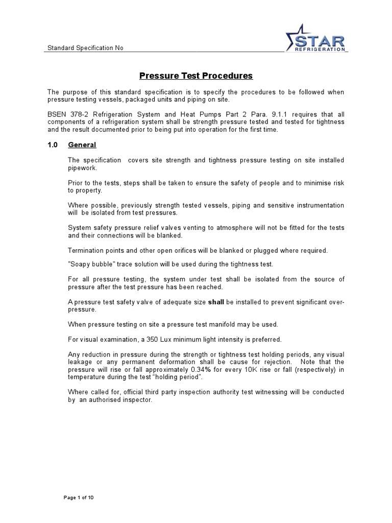 Pressure Test Procedure | PDF | Valve | Hydraulic Engineering