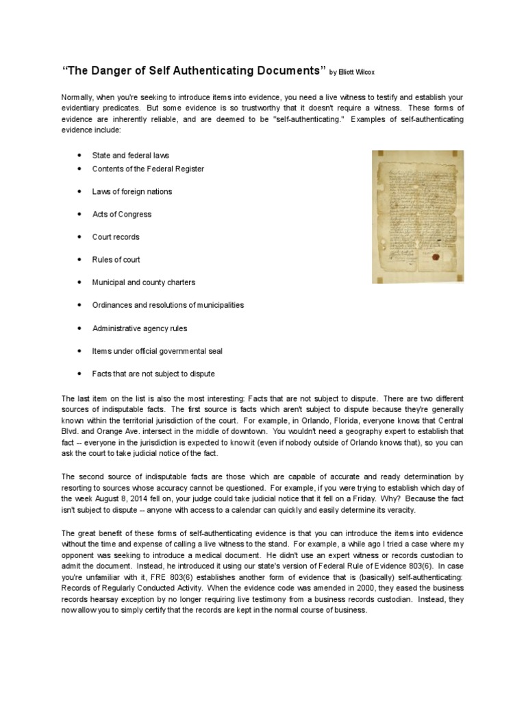 The Danger of Self Authenticating Documents | PDF | Witness | Evidence ...