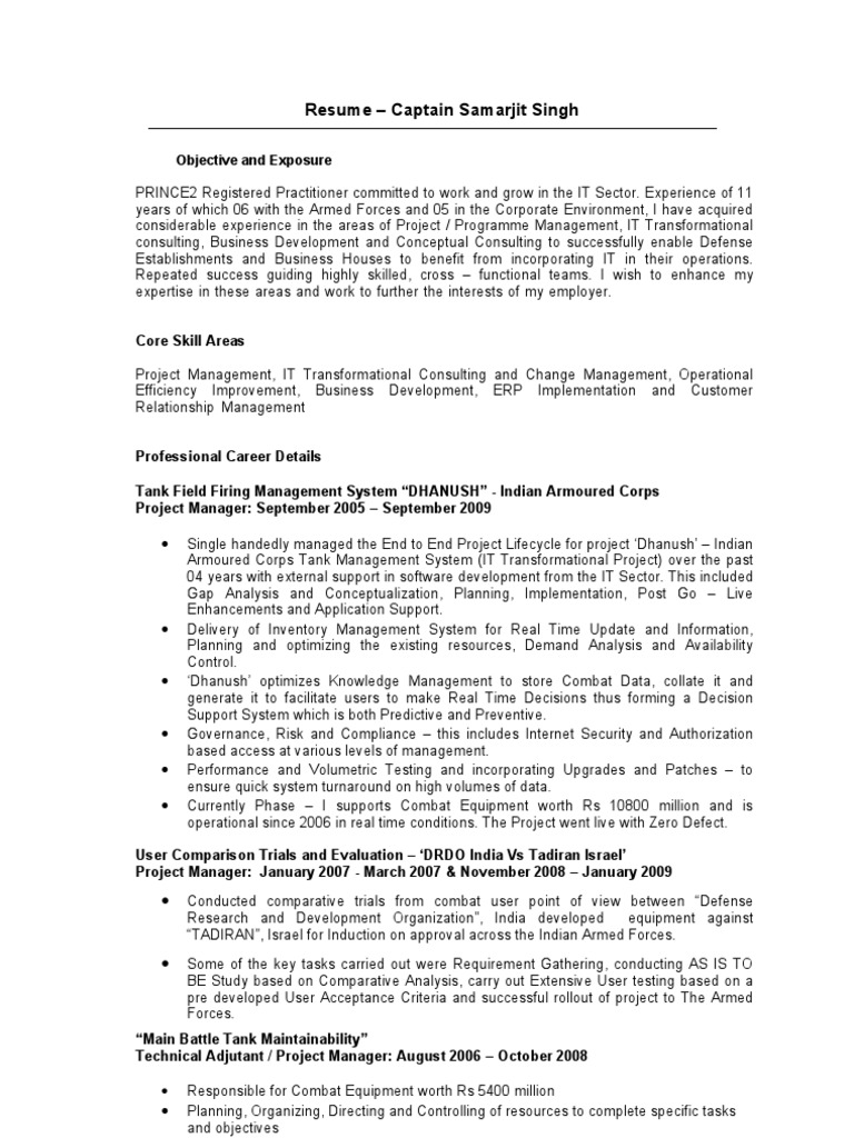 Captain Samarjit Singh's Resume | PDF | Business