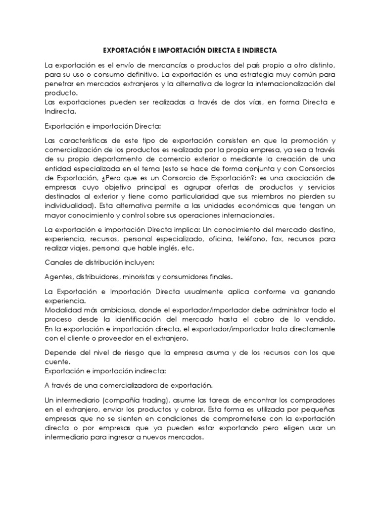 Exportación e Importación Directa e Indirecta | PDF | Exportaciones ...