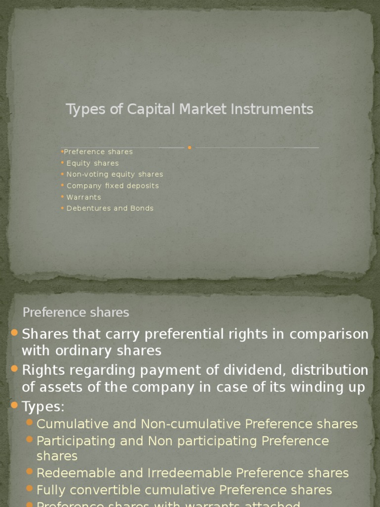 Capital Market Instruments | Preferred Stock | Warrant (Finance)