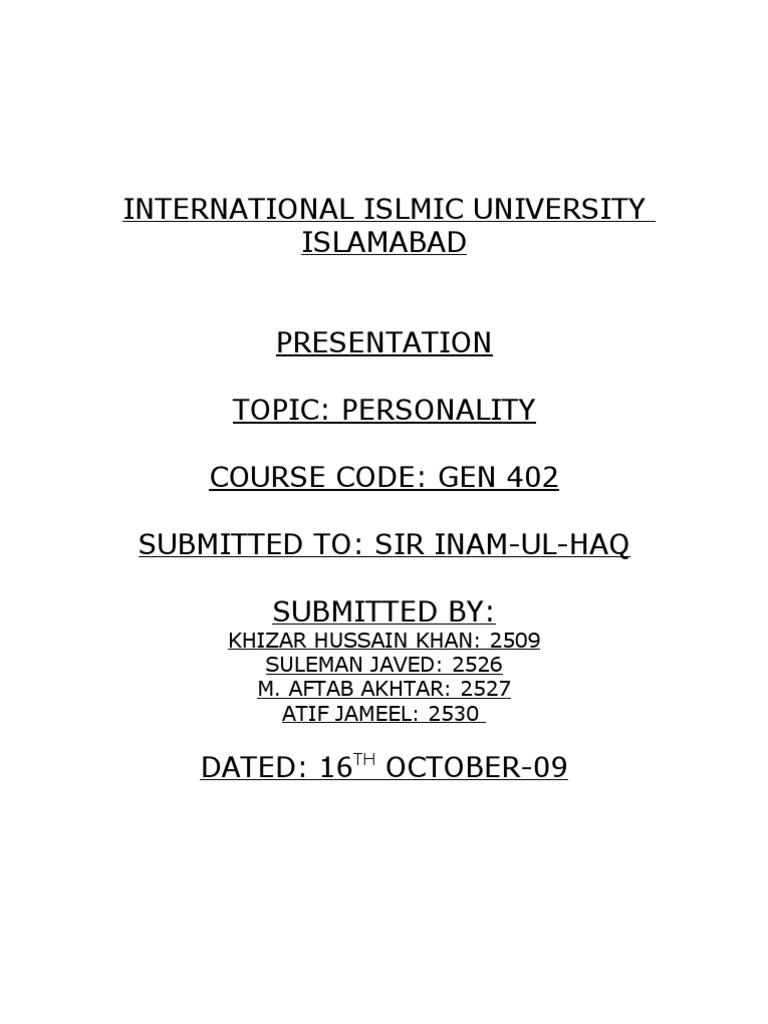 Personality Presentation | PDF | Id | Personality Disorder
