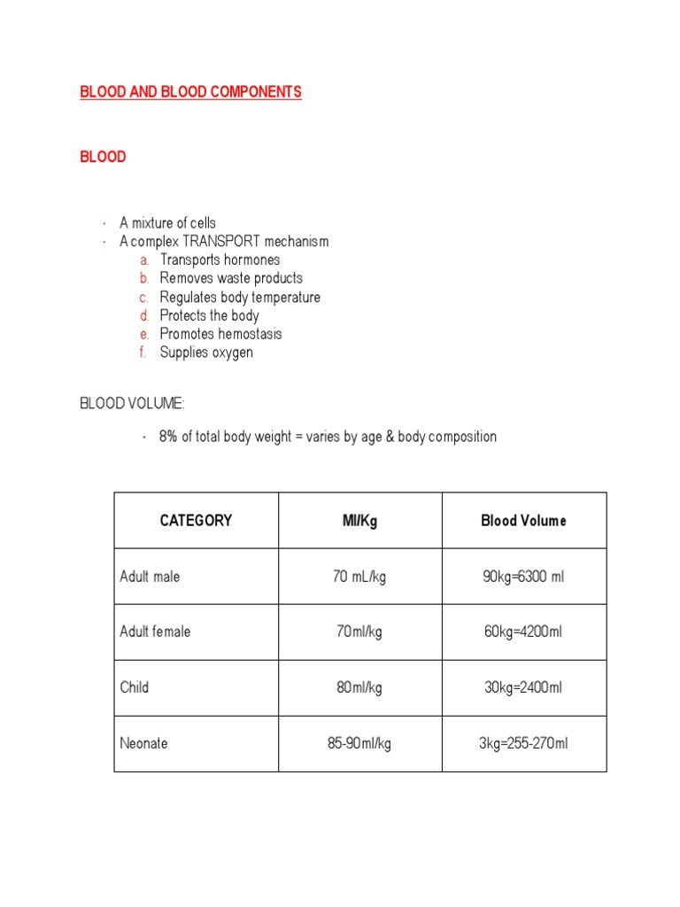 Blood and Blood Components-Lecture | PDF | Blood Plasma | Blood Donation