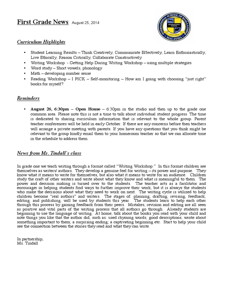 First Grade Curriculum Update 2014 | PDF | Career & Growth | Wellness
