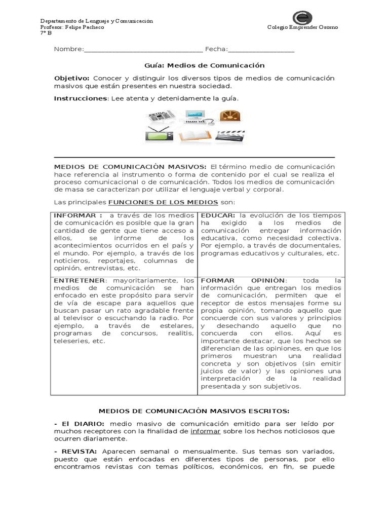 Guia Medios de Comunicacion 7 Basico | Medios de comunicación ...