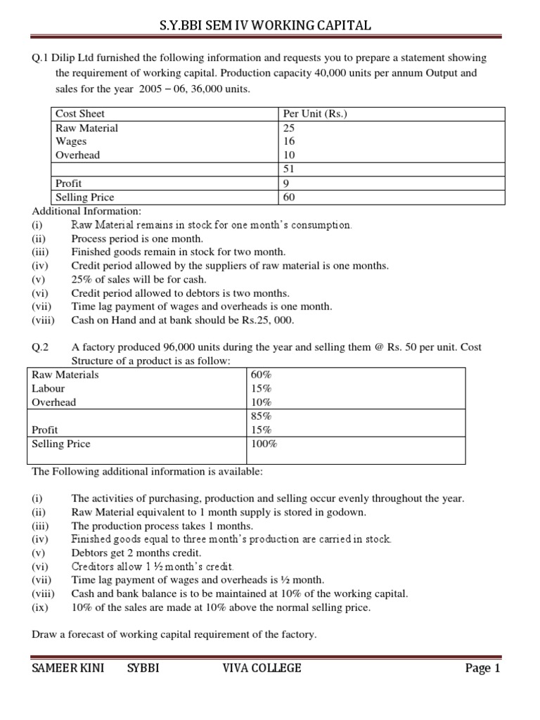 Sybbi FM Working Capital Sums | PDF | Credit (Finance) | Working Capital