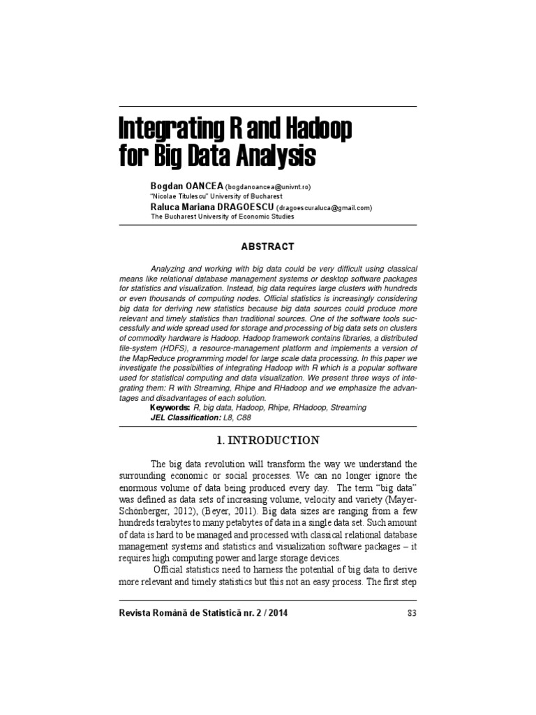 Integrating R and Hadoop For Big Data Analysis | PDF | Apache Hadoop | R (Programming Language)