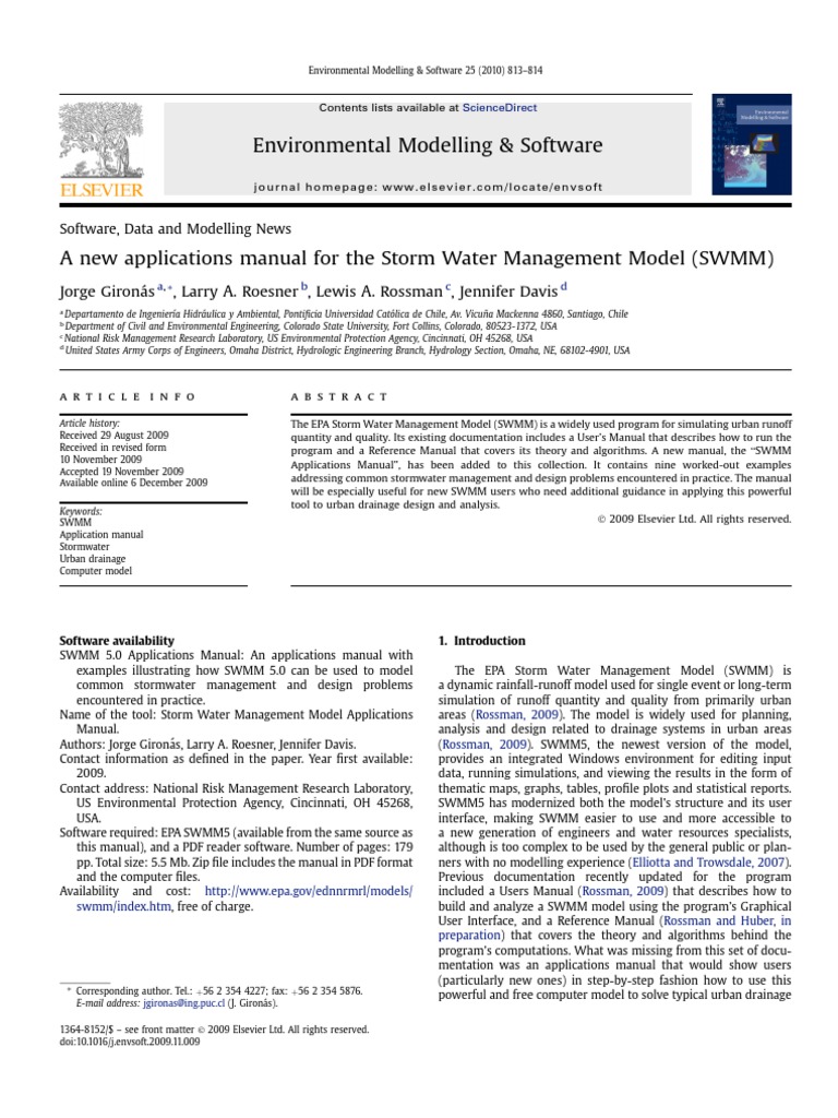 A New Applications Manual For The Storm Water Management Model | PDF