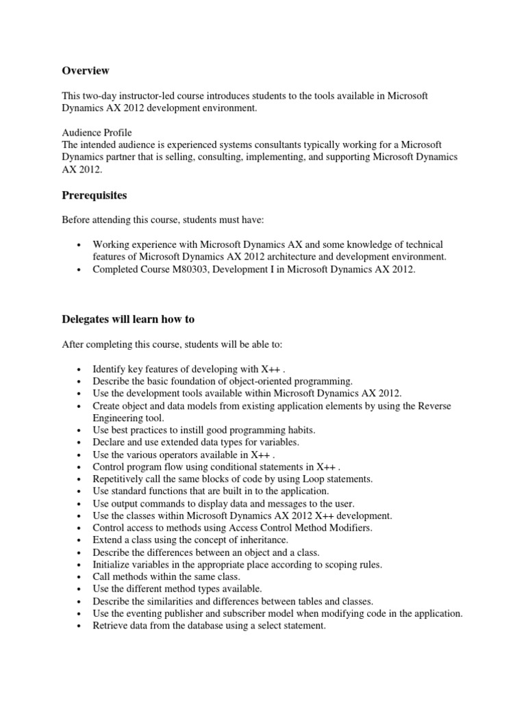 Development Ii In Microsoft Dynamics Ax 2012 Pdf Class Computer Programming Method