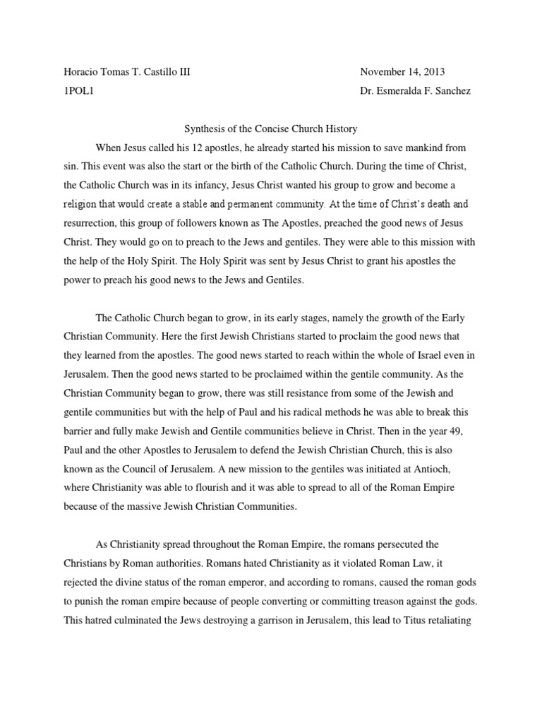 Synthesis of The Concise Church History | PDF | Christian Church | Jesus