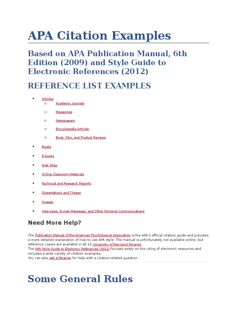 APA Citation Examples | PDF | Citation | Apa Style