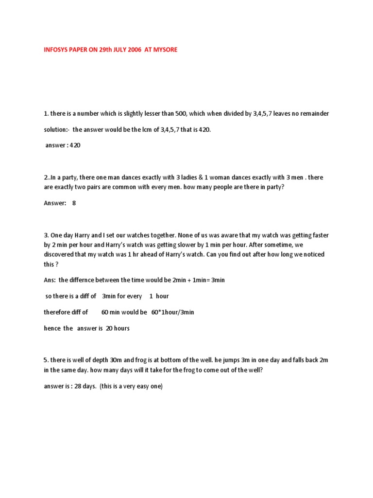 Infosys Paper On 29Th July 2006 at Mysore | PDF