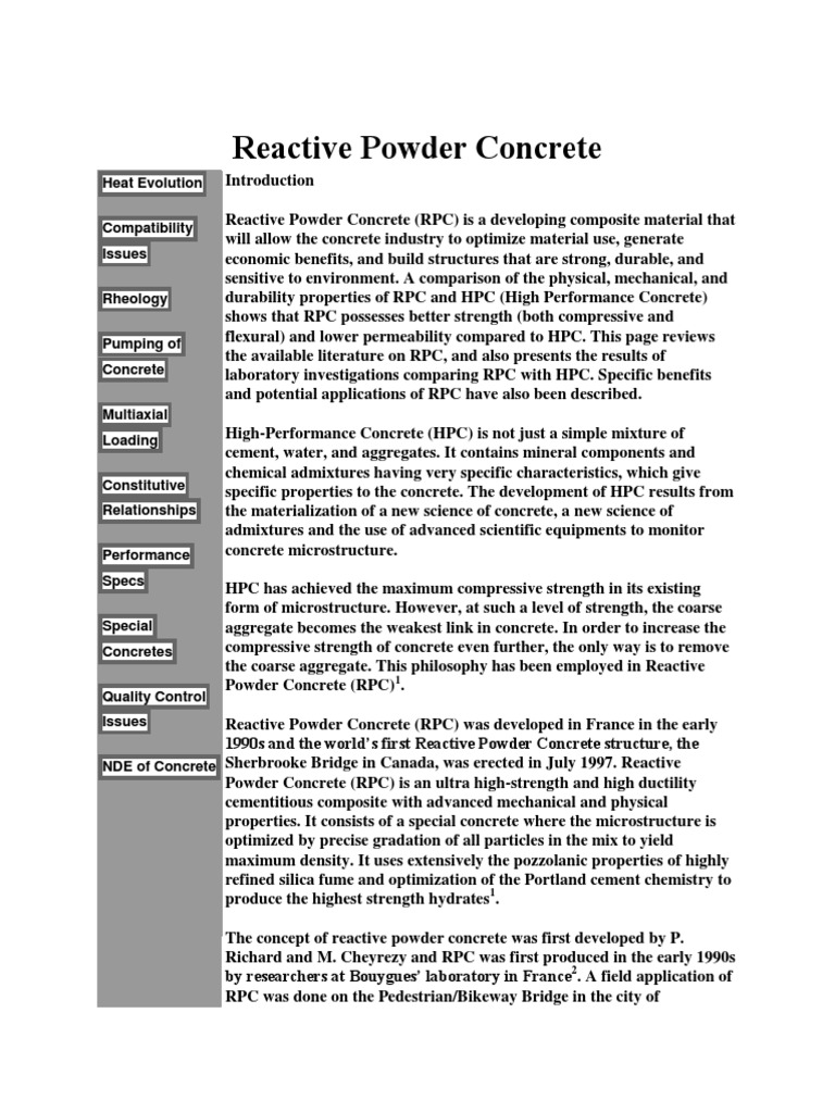 Reactive Powder Concrete | PDF | Strength Of Materials | Concrete
