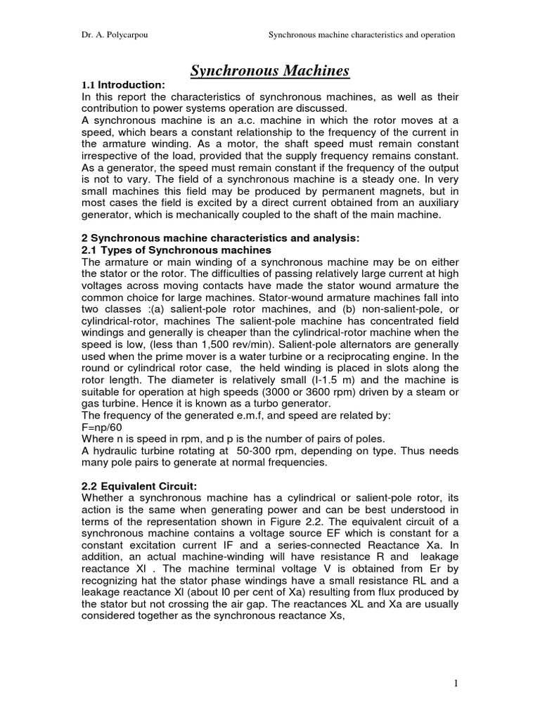 Synchronous Machine Characteristics and Operation | PDF | Steady State ...
