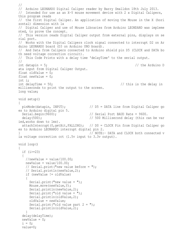 Arduino Digital Caliper Reader Code | PDF | Arduino | Bit
