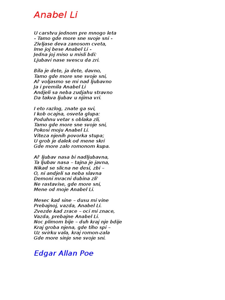 Edgar Allan Poe - Anabel Li | PDF