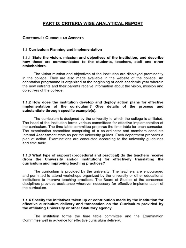 Criteria Wise Analytical Report | PDF