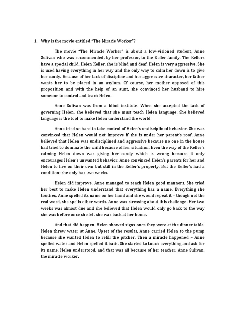 The Miracle Worker | PDF | Helen Keller | Teaching And Learning