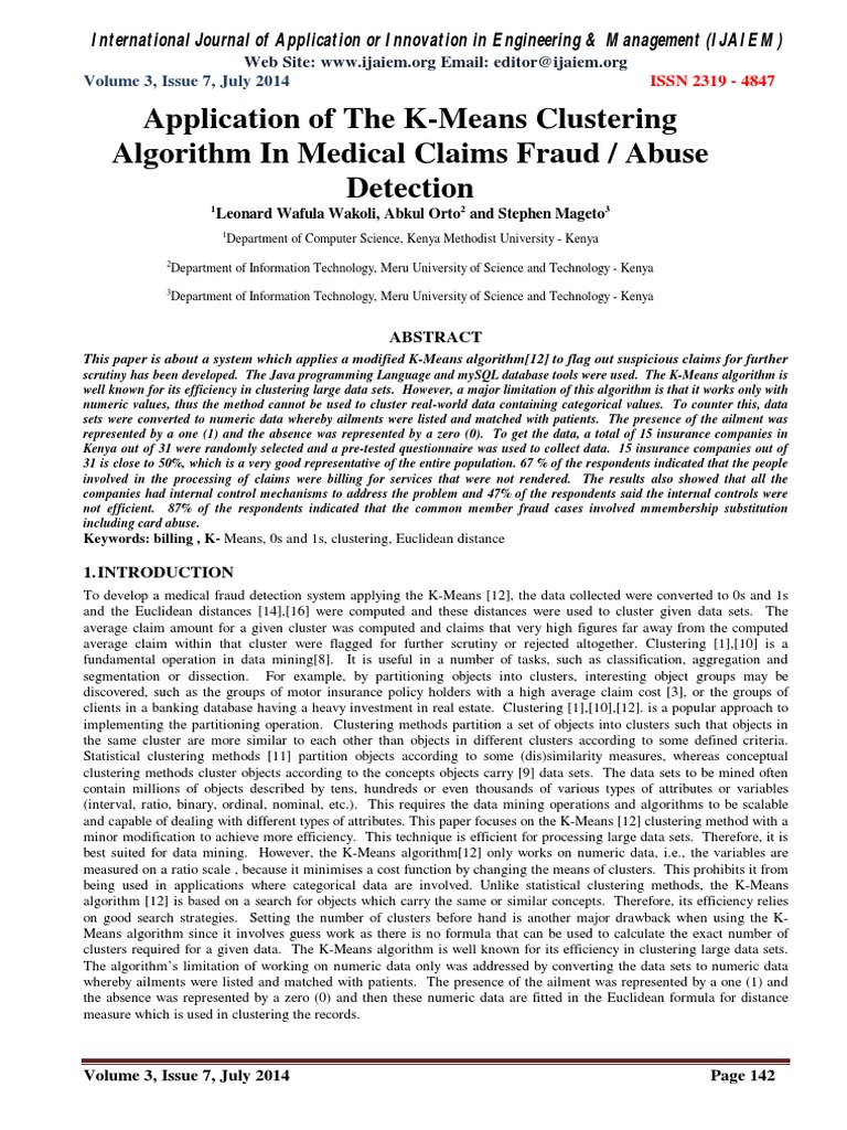 Application of The K-Means Clustering Algorithm in Medical Claims Fraud ...