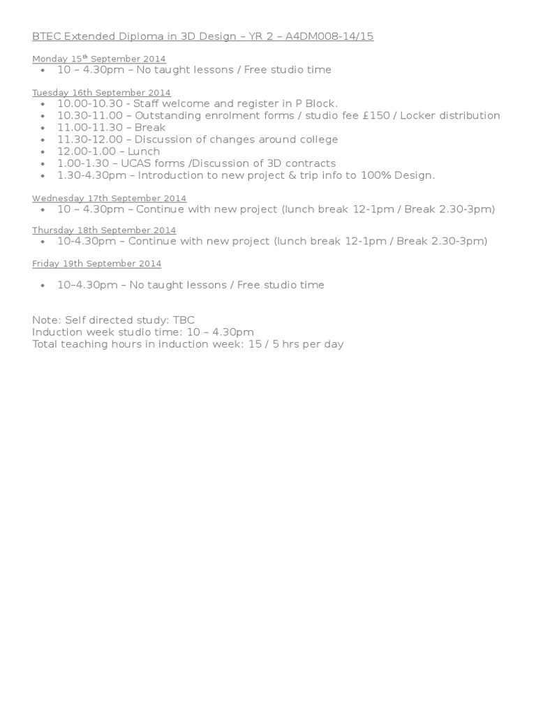 Yr 2-Induction Timetable | PDF
