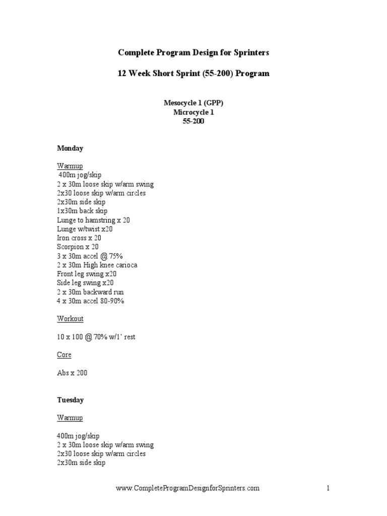 Complete Program Design for Sprinters: A 12 Week Short Sprint (55-200m ...