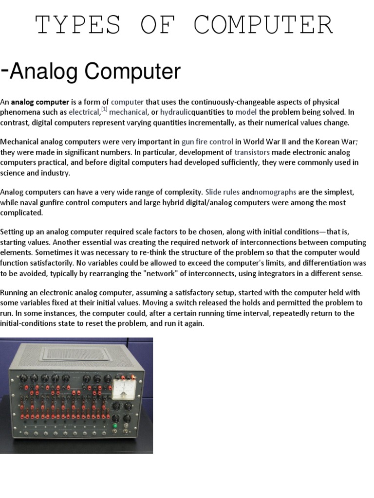 Analog Computer: Computer Electrical Mechanical Hydraulic Model | PDF ...