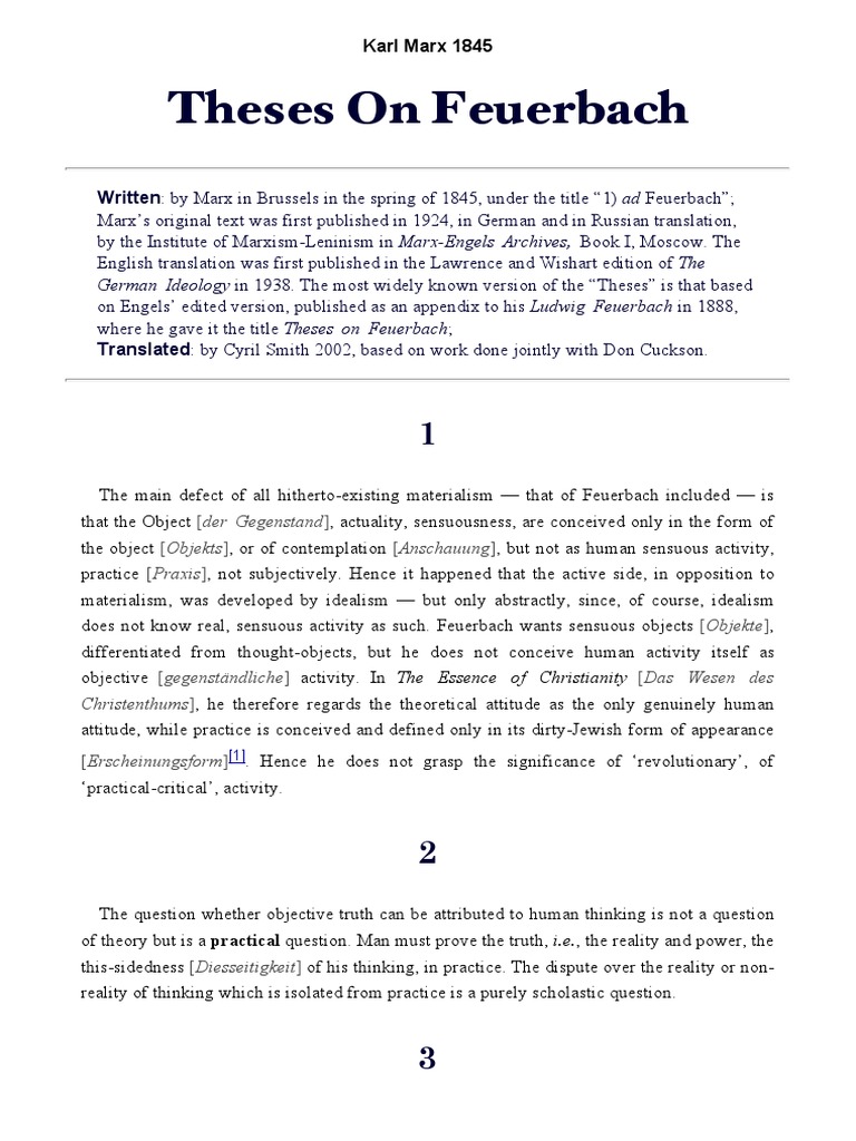 Marx's 1845 Theses on Feuerbach | PDF | Karl Marx | Materialism